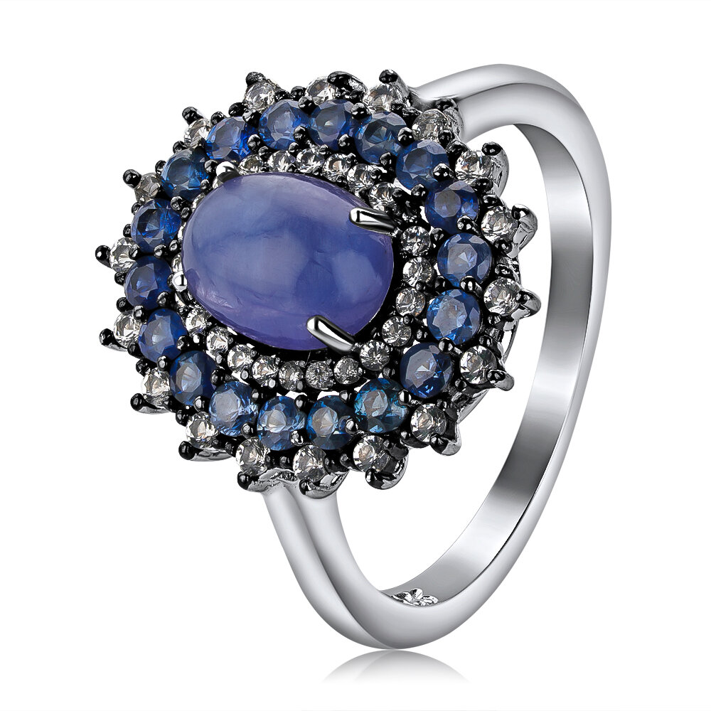 Кольцо, серебро, 925 проба, сапфир, топаз, танзанит