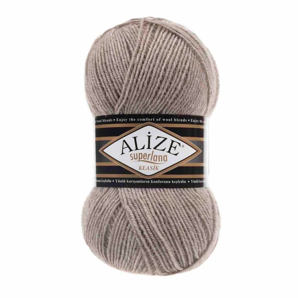 Пряжа ALIZE "Superlana klasik", однотонная, 100 гр 280 м, 75% акрил, 25% шерсть, ТУ 207 светло-коричневый меланж, 5 шт