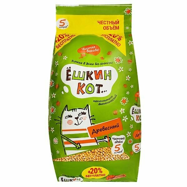 Наполнитель для лотка АлЁшкин кот Древесный 5 л, гранулированный, без отдушки