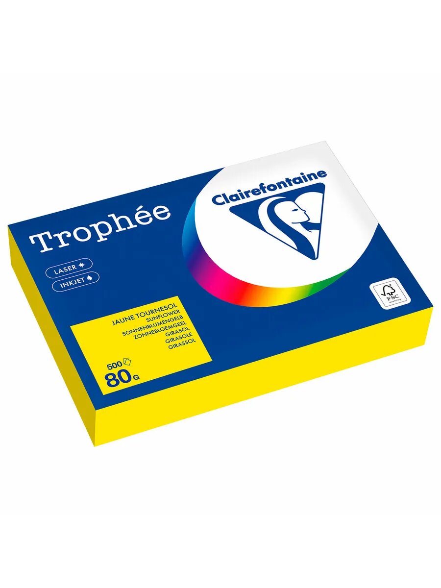 Бумага цветная, а4, 80 г/м2, 500 л, интенсив желтый