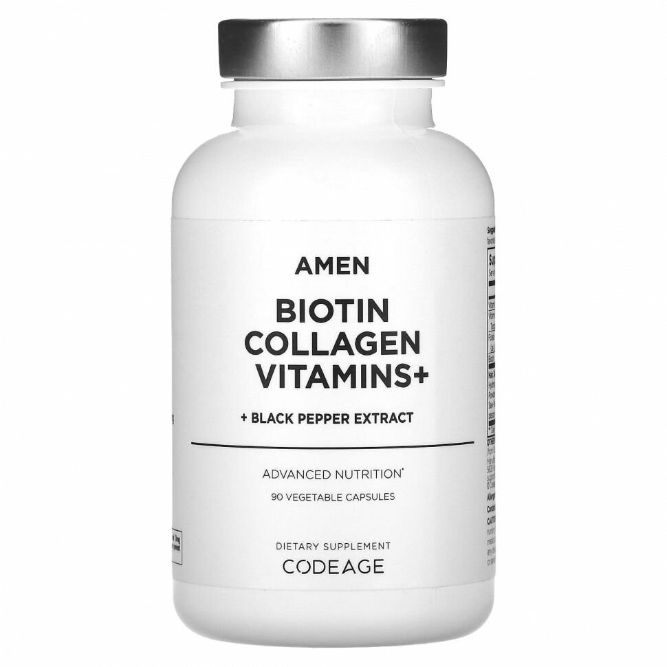 Витаминный комплекс Codeage Amen Biotin Collagen +, для кожи, волос, ногтей, 90 шт