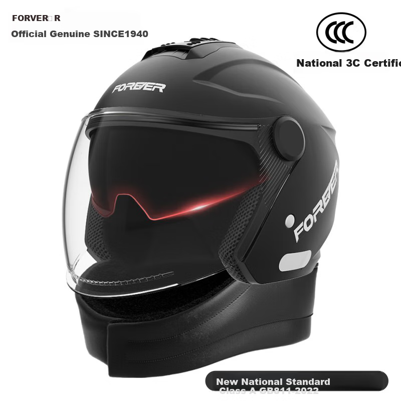 Permanent New National Standard 3C Certified Electric Motorcycle Helmet Anti-fog Men and Women Winter Anti-freeze Warm Electric Vehicle Half Helmet Safety Helmet 502 Double Mirror Detachable Neck Guar