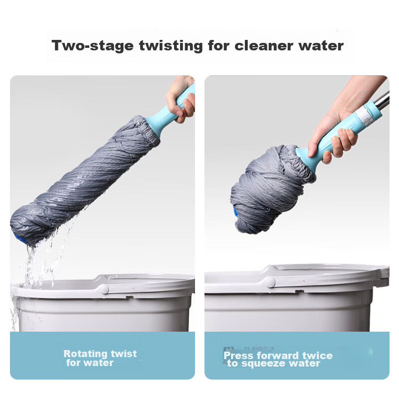Meiliya Twist Mop, Large Household Size, Replaceable Rotating No-Hand Mop Head, Traditional Floor Mop, 2 Mop Heads Included