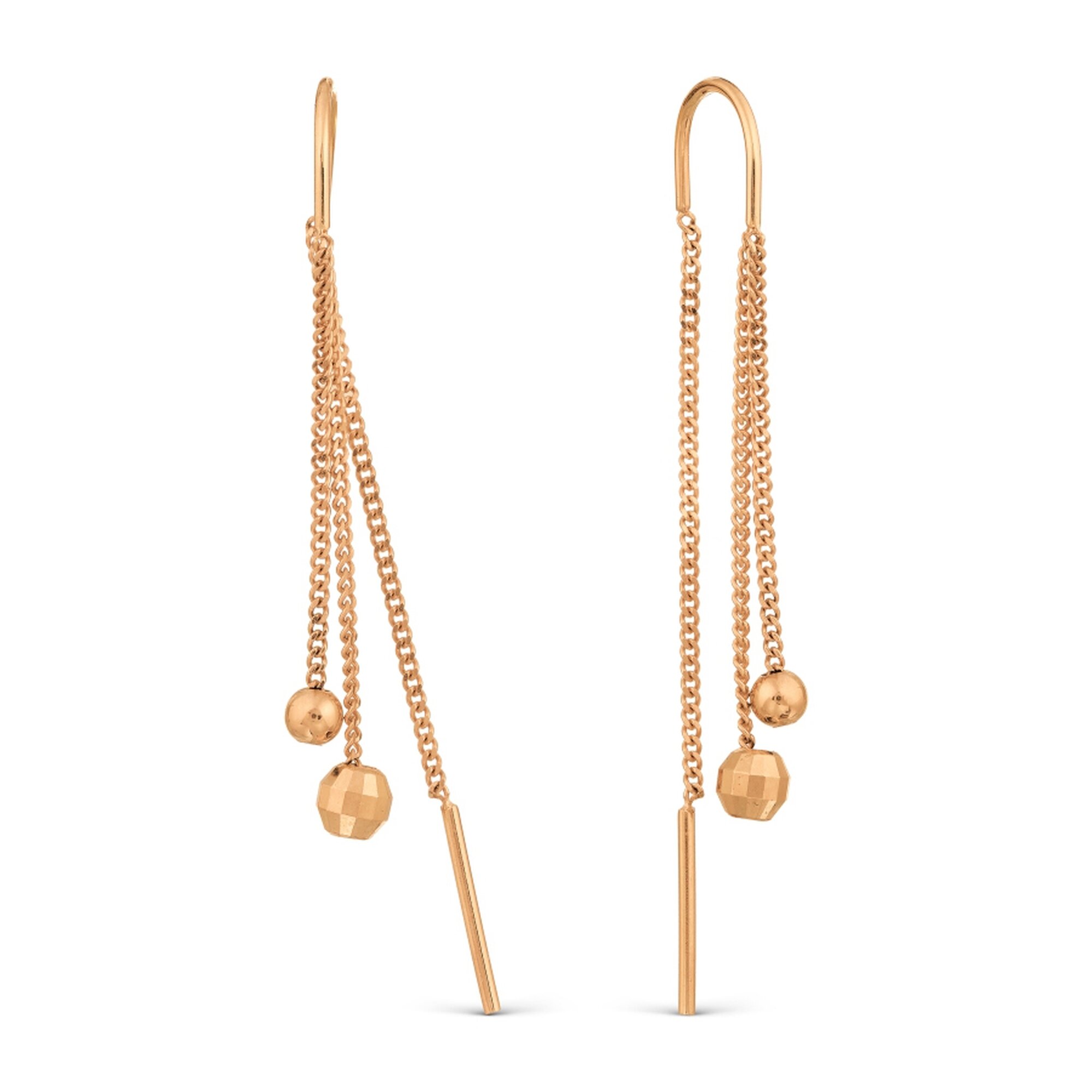 Серьги цепочки, красное золото, 585 проба
