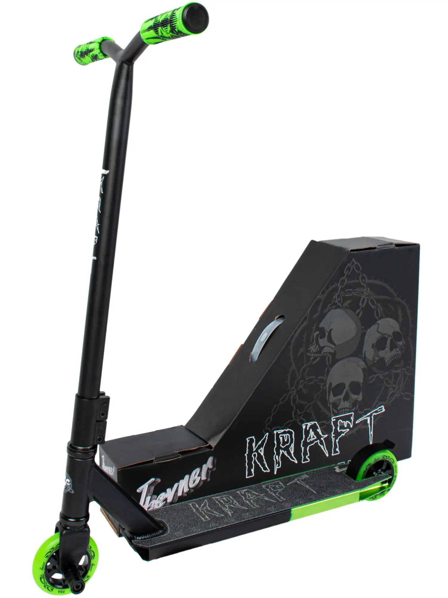 Самокат Haevner KRAFT BLACK EDITION черный/зеленый анодир, HIC, 100мм, AL, пега