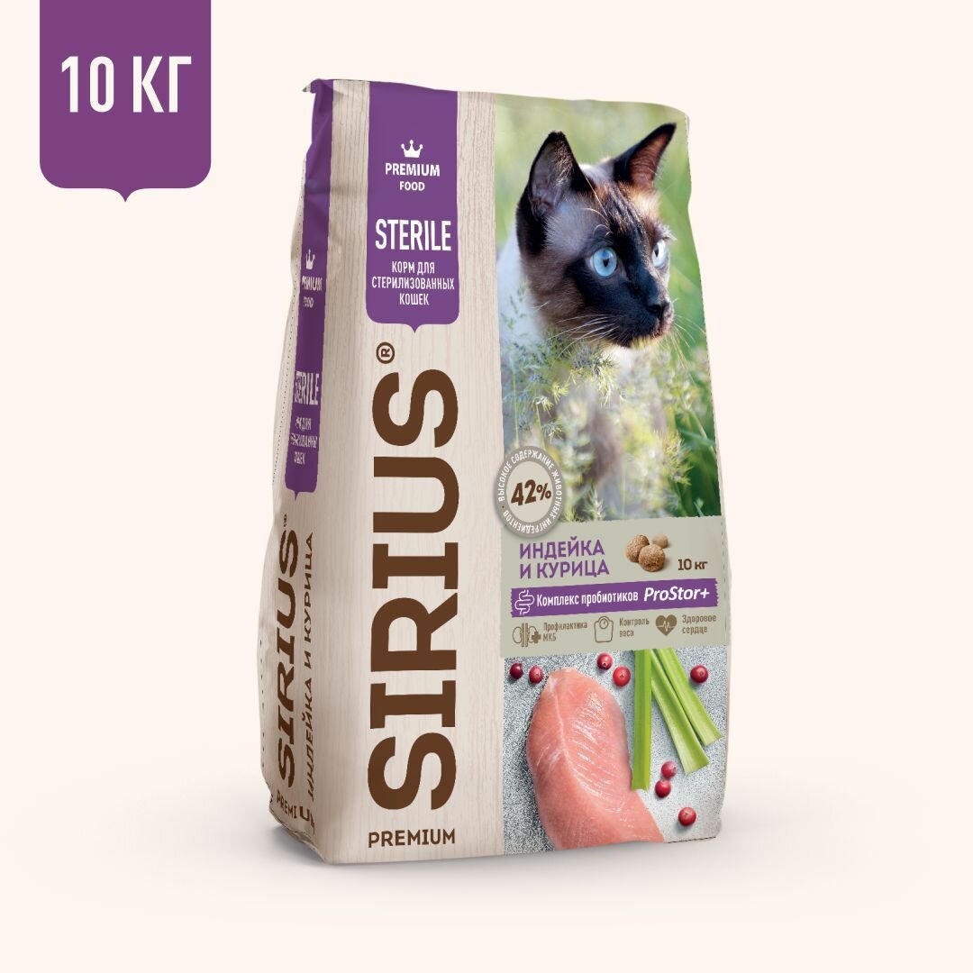 Sirius корм для стерилизованных кошек с индейкой