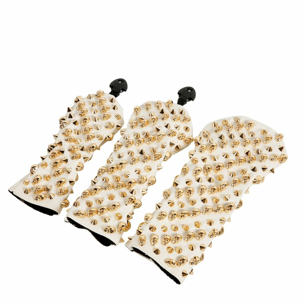 (1 комплект из 3 шт) Деревянная клюшка для гольфа, головной убор из искусственной ивы, гвоздь, череп, треугольник, внешний вид-белый