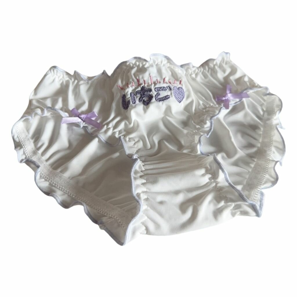 Трусики из ледяного шелка с милой вышитой буквой "Лолита"-Белый-L