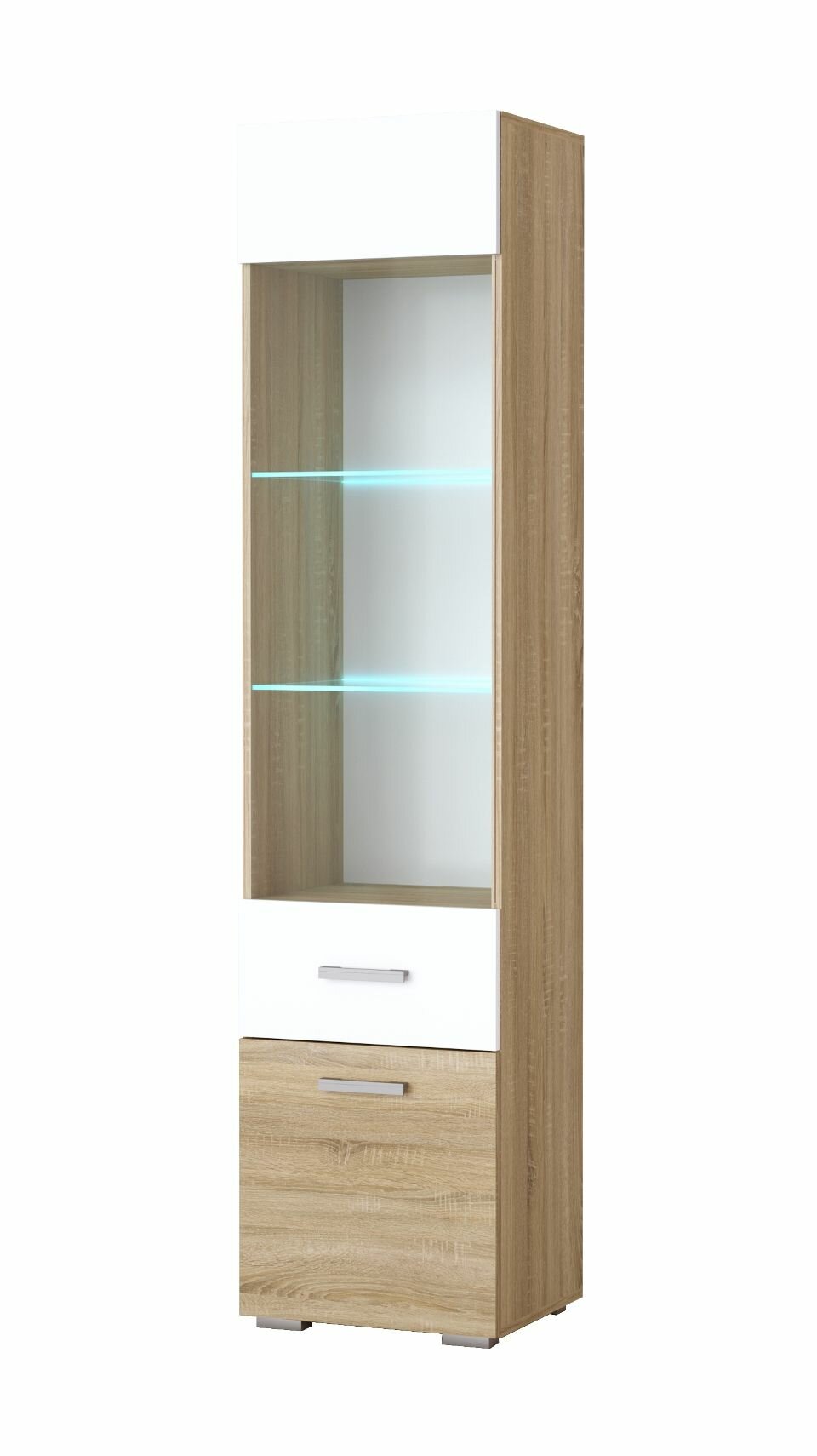 Элиза Пенал-витрина Сонома-Белый глянец + Комплект светодиодной подсветки 2 (Памир)