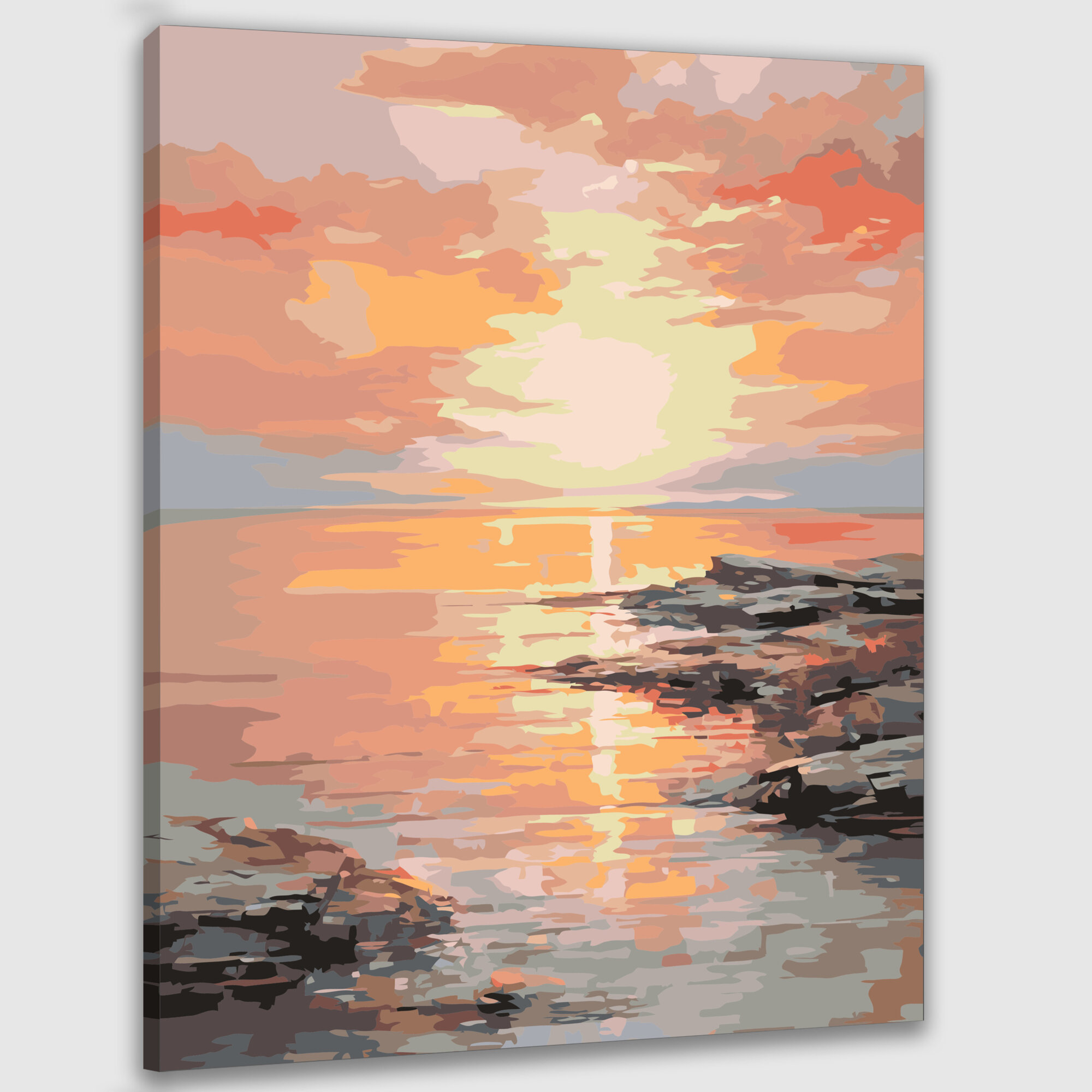 Картина по номерам 40x50 см, картина, масло, морской пейзаж, закат, оттенки, оранжевый, розовый, отражение, вода