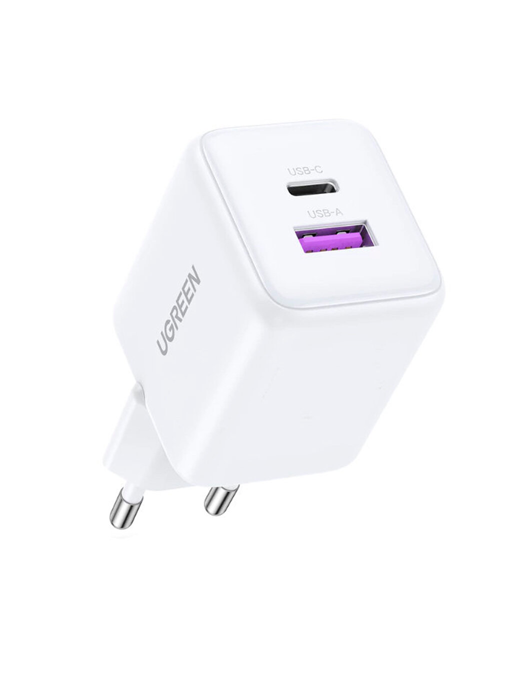 Сетевая зарядка UGREEN X516 (65015) 30W 2-порта USB-C - USB-A GaN белая