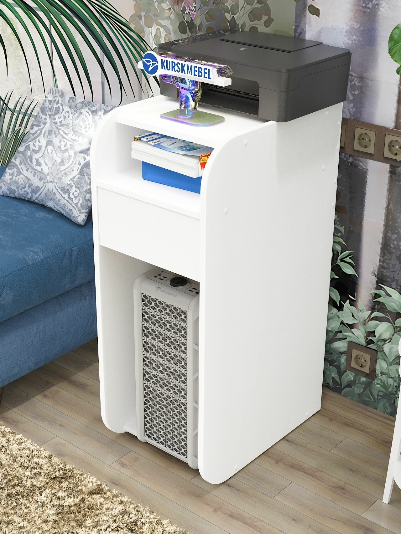 Тумба приставная Курскмебель №3, ЛДСП, шариковые направляющие, белая