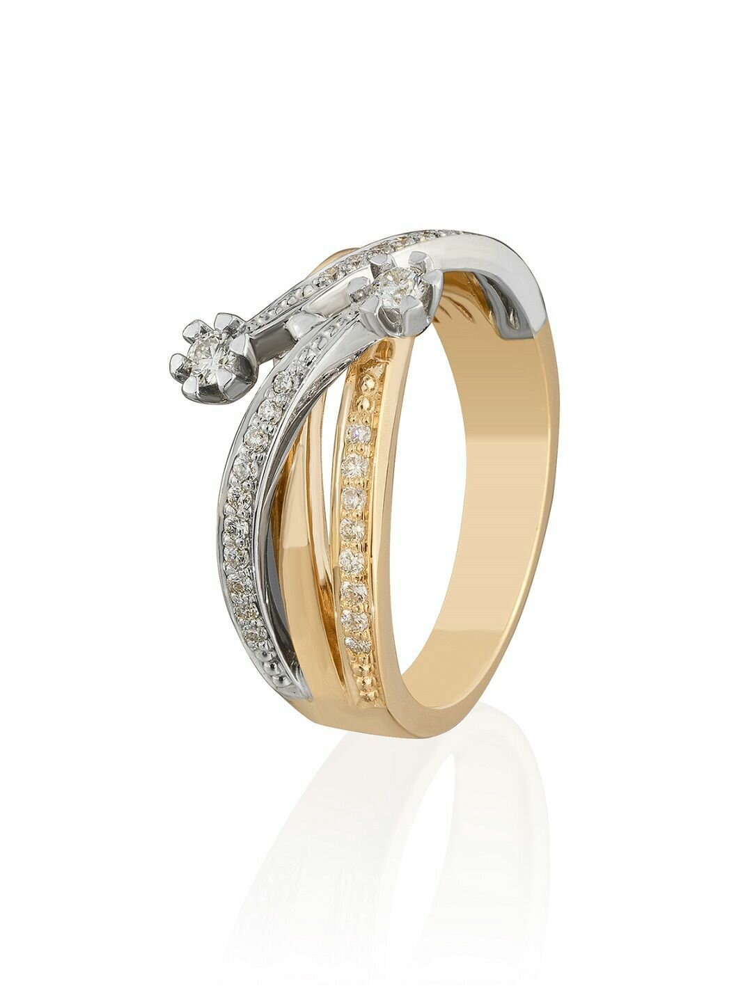 Кольцо обручальное, комбинированное, желтое, белое золото, 585 проба, бриллиант