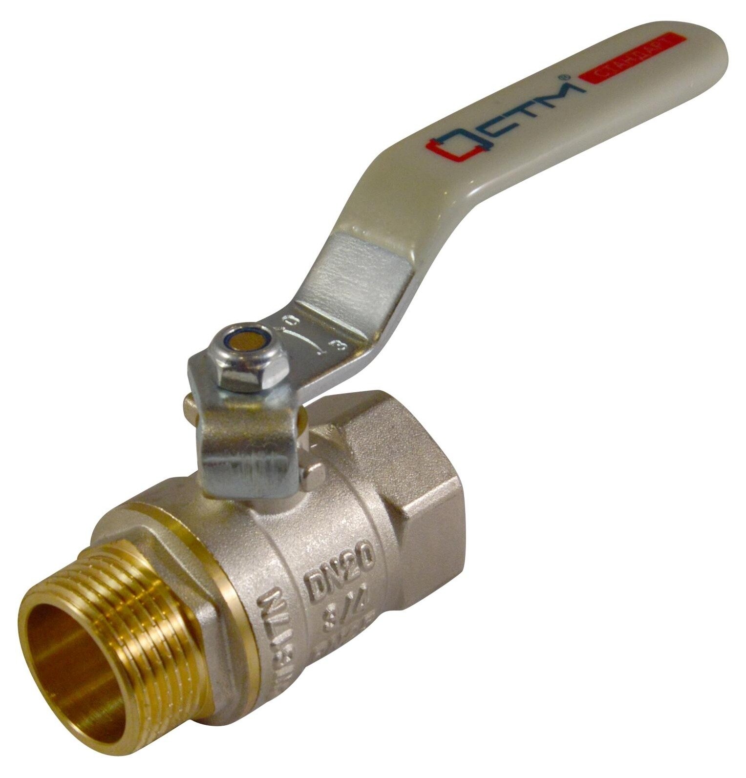 Кран шаровый для воды СТМ прямой, гайка-штуцер, ручка рычаг, латунь, цвет серый, резьба 3/4" / запорная арматура