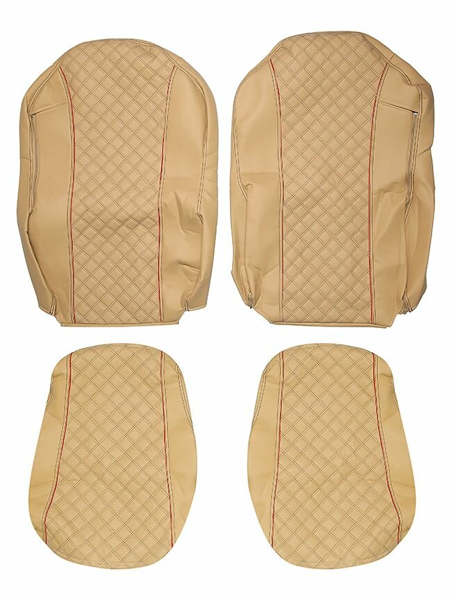 Чехлы сиденья для КАМАЗ К5 с 2023г (К77) кожа/кожа, Бежевая кожа и Бежевая перфорация (премиум) 11033