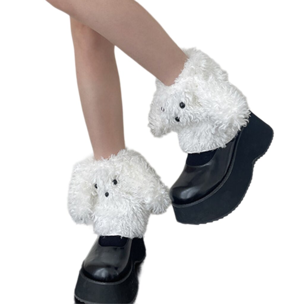 Зимние Гетры для Женщин С Меховыми Манжетами Для Ботинок, Милыми Собачьими Ушками, Пушистыми Плюшевыми Гетрами