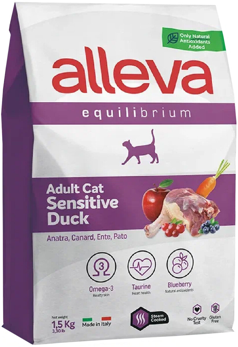 ALLEVA EQUILIBRIUM ADULT CAT SENSITIVE DUCK для взрослых кошек с чувствительным пищеварением с уткой (1,5 кг)