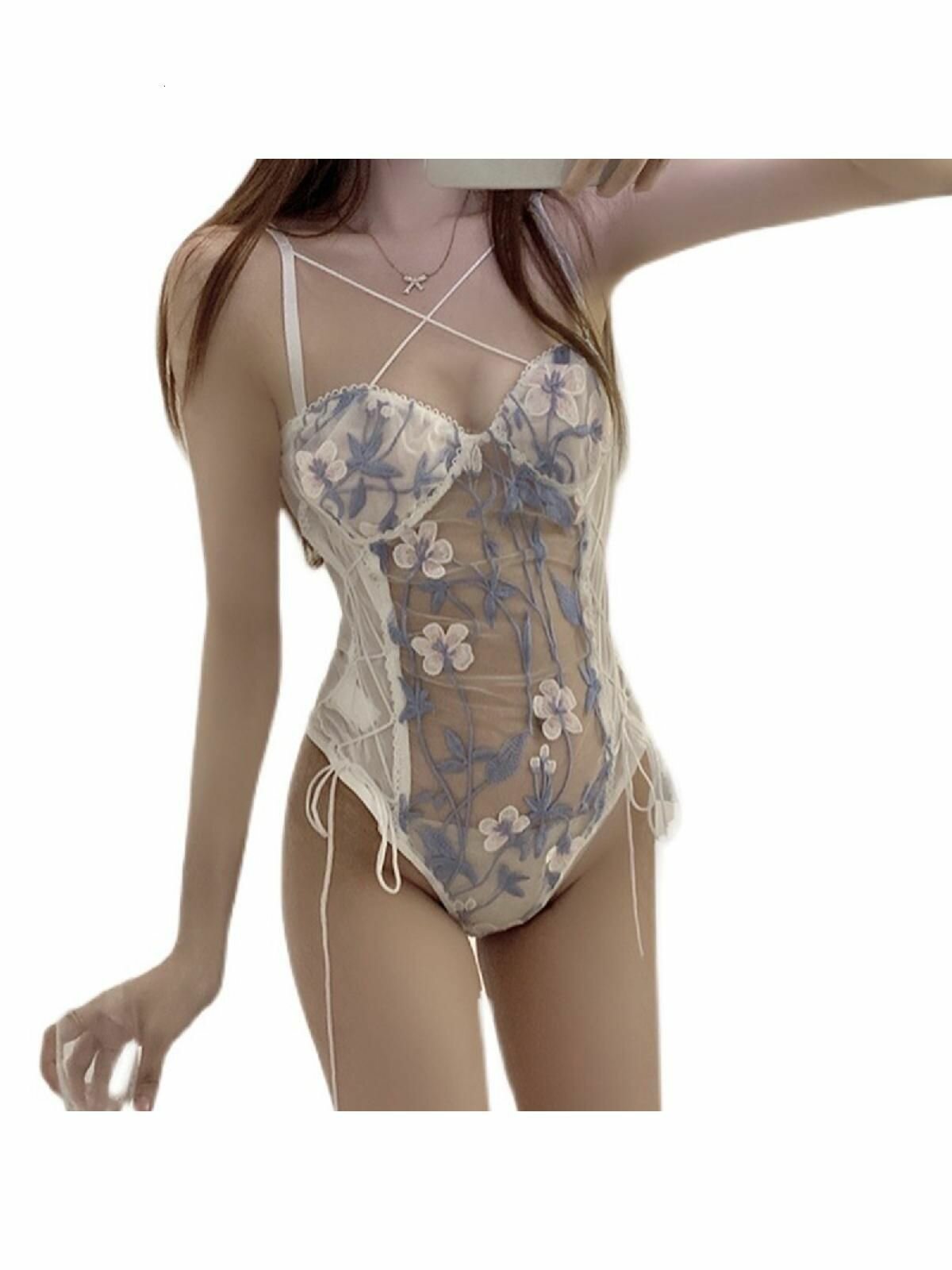 Женское боди с открытым низом, Синий - Один размер