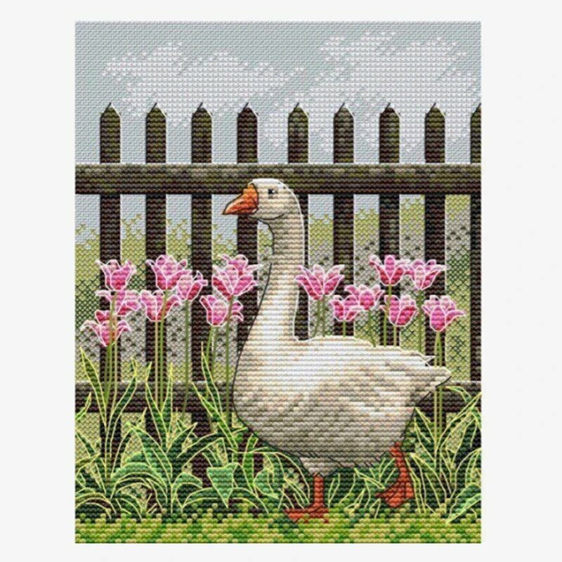 Набор для вышивки крестом Coelho Гусь рядом с ограждением 14CT white canvas