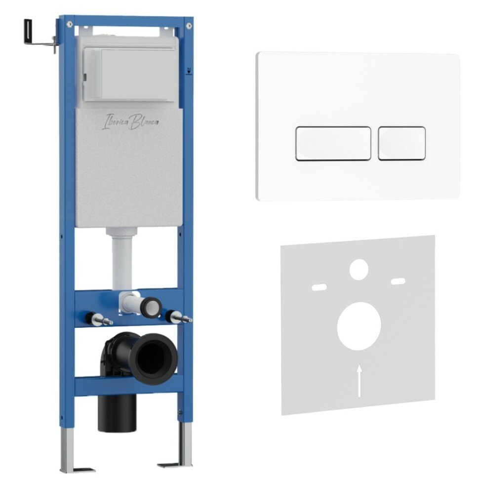 Комплект 2в1 IBERICA BLANCA инсталляция SILENCIO MINI, кнопка смыва ESTI-R белый глянцевый (IB.001M.211)