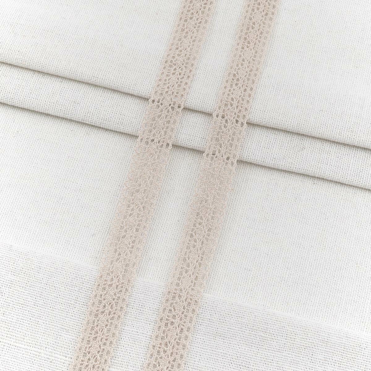 Тесьма декоративная для рукоделия хлопковая вязаная, ширина 1,5 см (+/- 0,2 см), цвет светло-бежевый, длина 20 метров