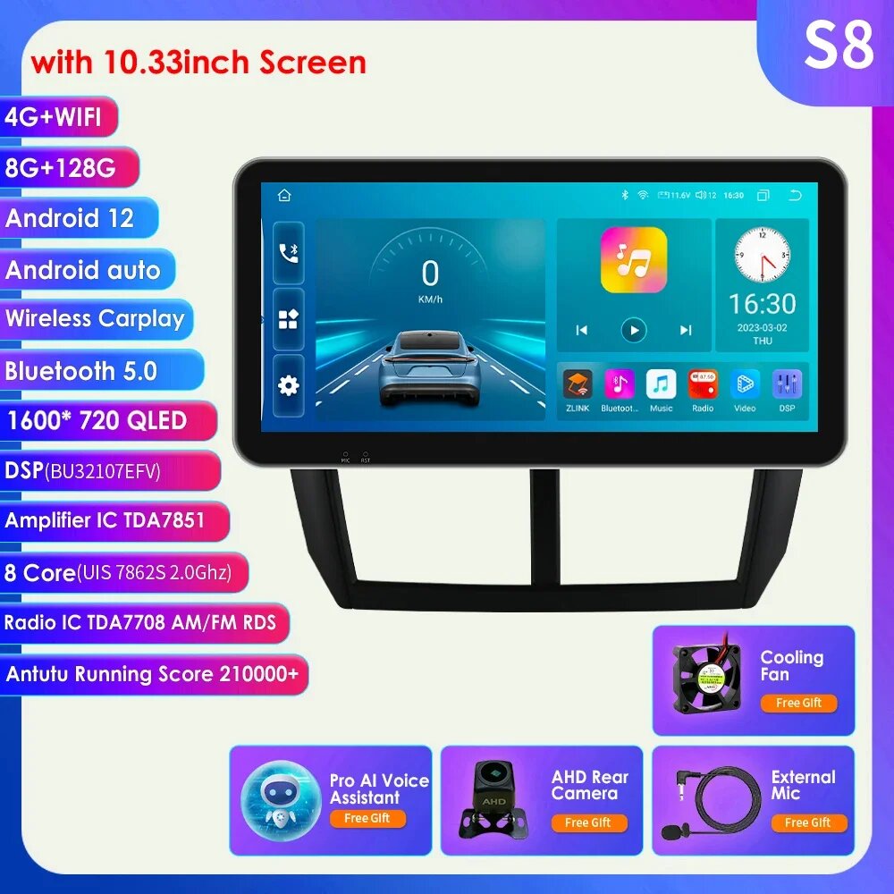 Hizpo 2din 10,33 "Android 14 Auto Carplay для Subaru Forester 3 SH Impreza GH GE 2008-2014 Автомобильный радиоприемник Мультимедийный плеер Стерео 4G S8 AHDC2 AI