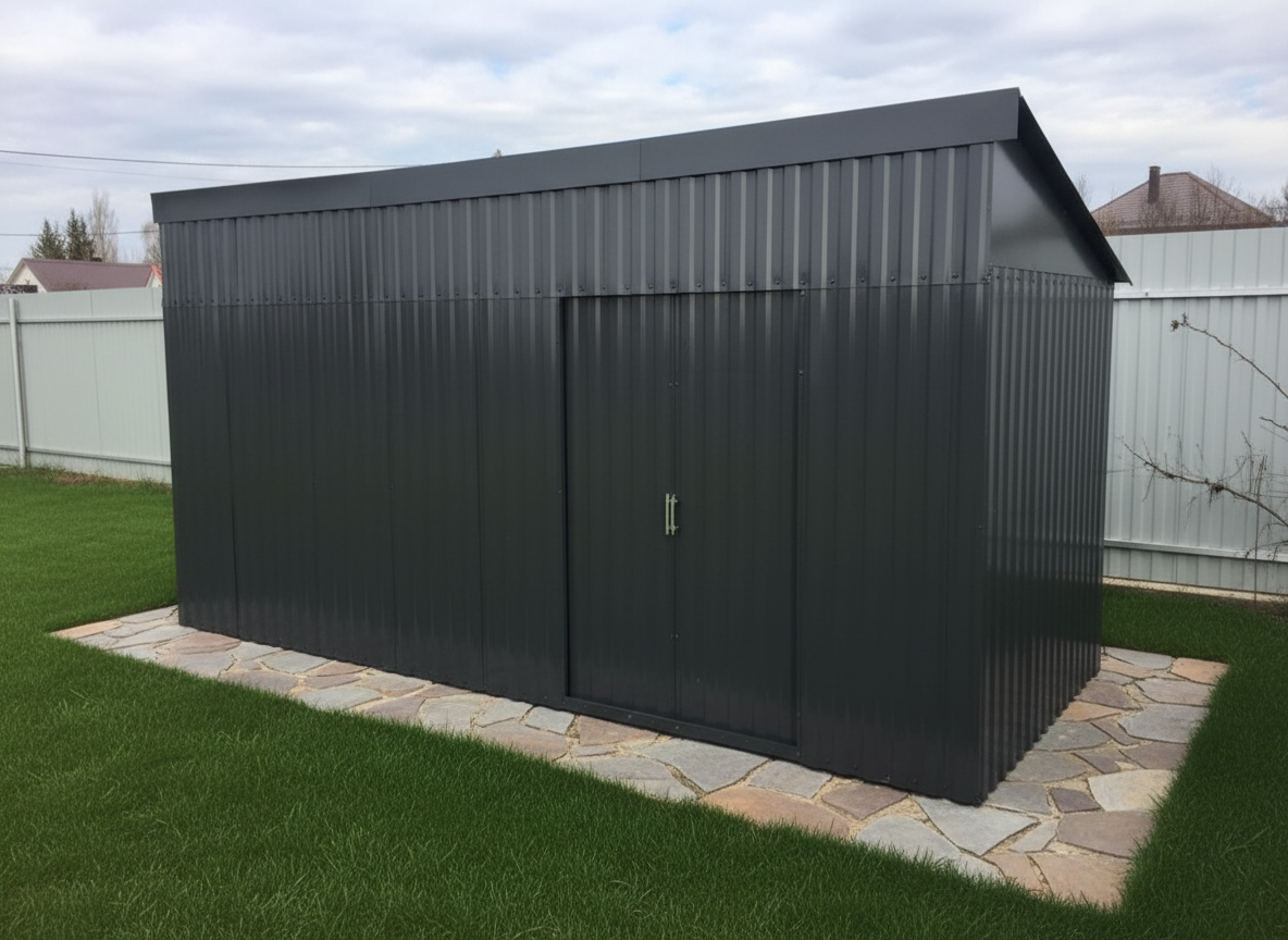 Хозблок скат 1,5*3,5м RAL7024 Графит подсобник сарай сборный металлический