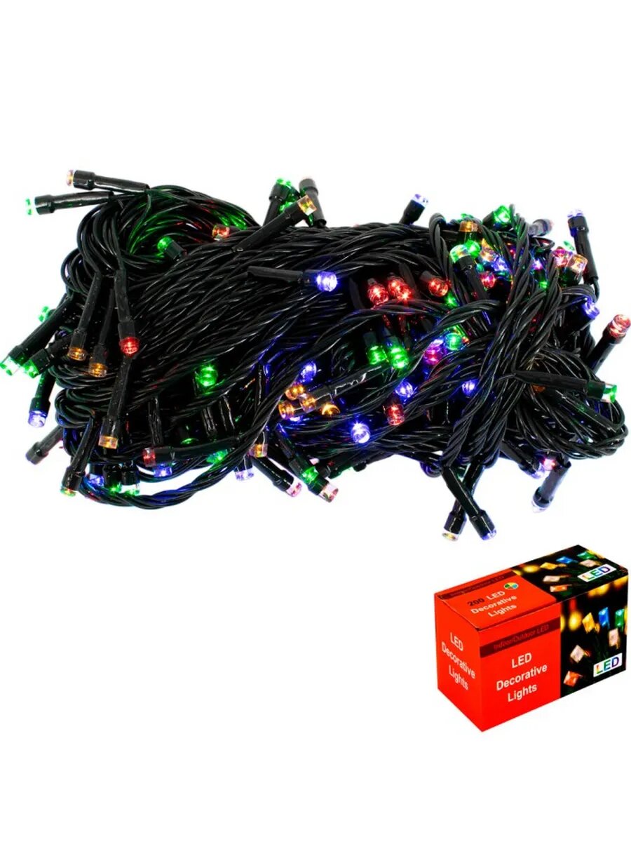 Эл. гирлянда 200л LED 18м с контроллером 8 реж. 141V-177