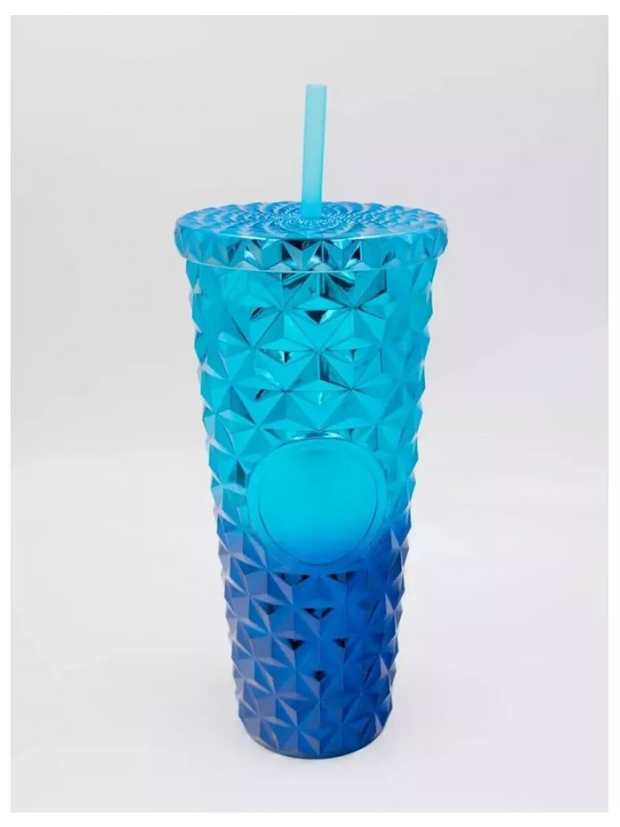 Пластиковый стакан с крышкой. Синий 700мл