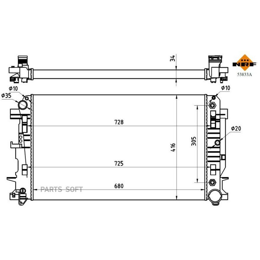 Радиатор системы охлаждения MERCEDES Sprinter 2.2D 07- от официального дистрибьютора, NRF, артикул 53833A