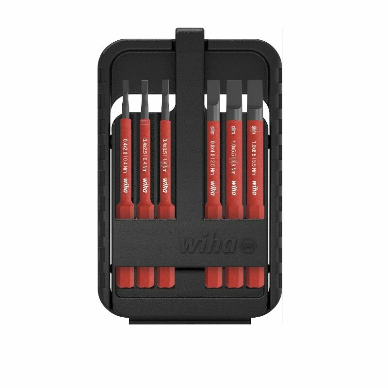 Набор бит диэлектрических slimBit electric slimVario шлиц, 6 предметов в SlimBit box WIHA 43152