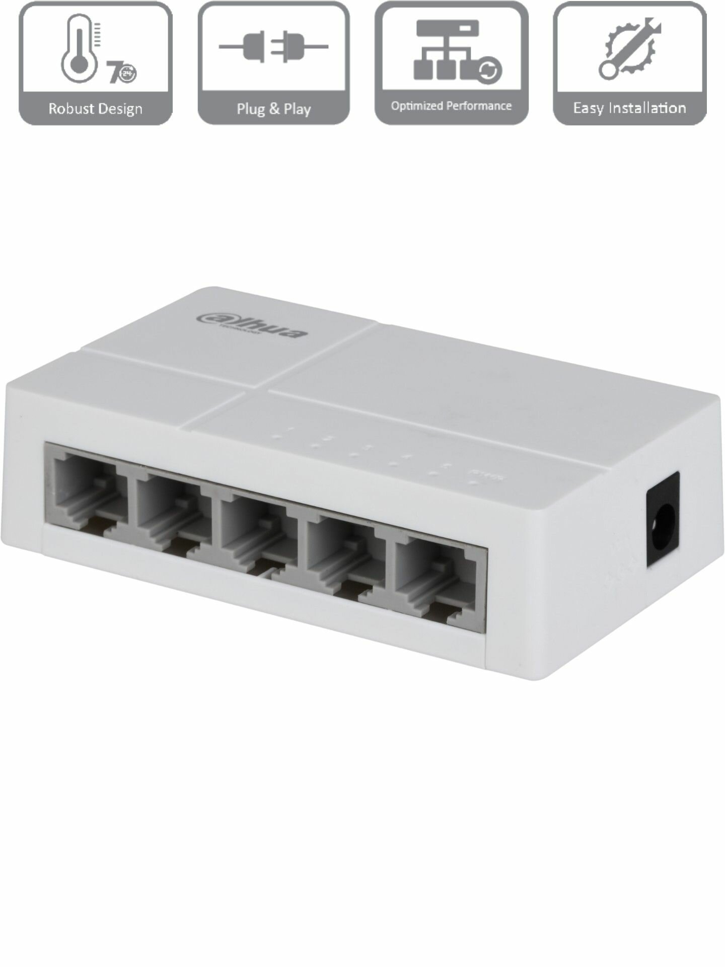 Dahua DH-SF1005L - коммутатор сетевой 5 портовый неуправляемый, 5x10/100 Base-T, коммутация 1 Гбит/с, MAC-таблица 2K