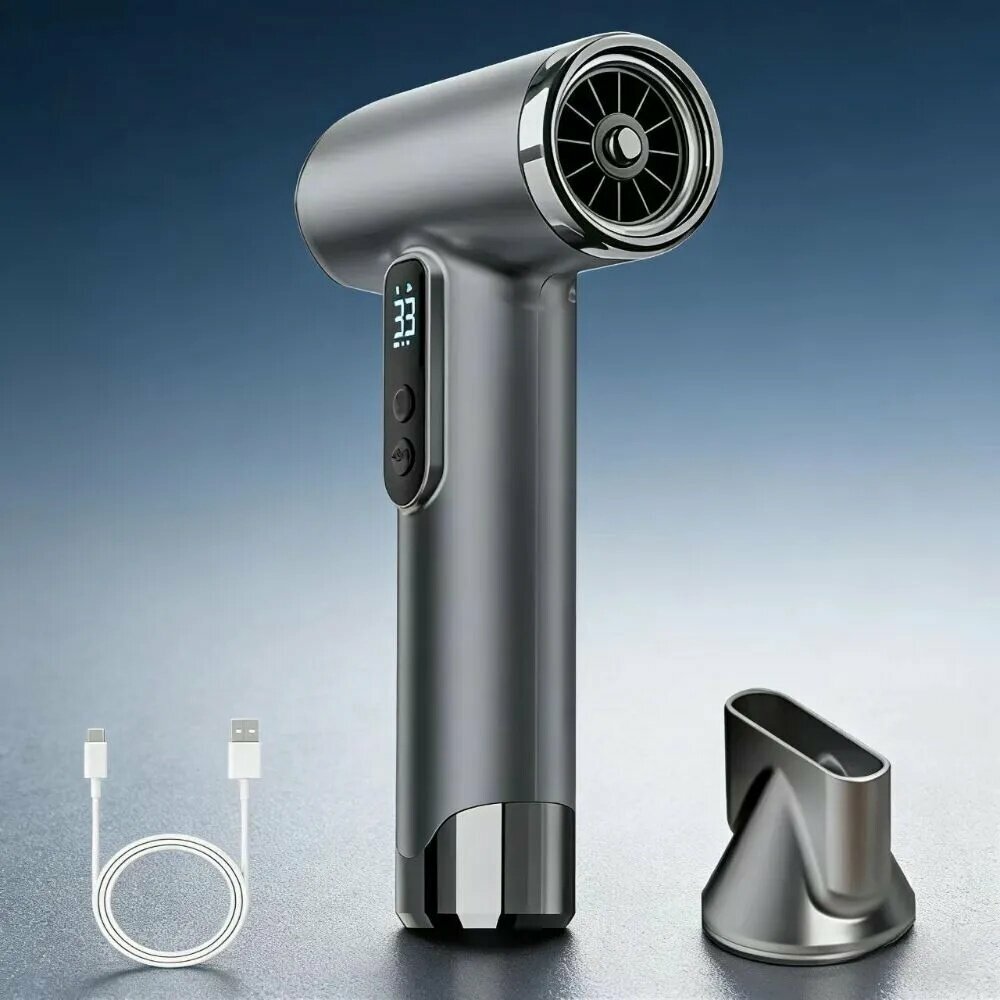 Фен для волос беспроводной，Аккумулятор емкостью 15 600 мАч 200 Вт, скоростей 3, кол-во насадок 1, черно-серый