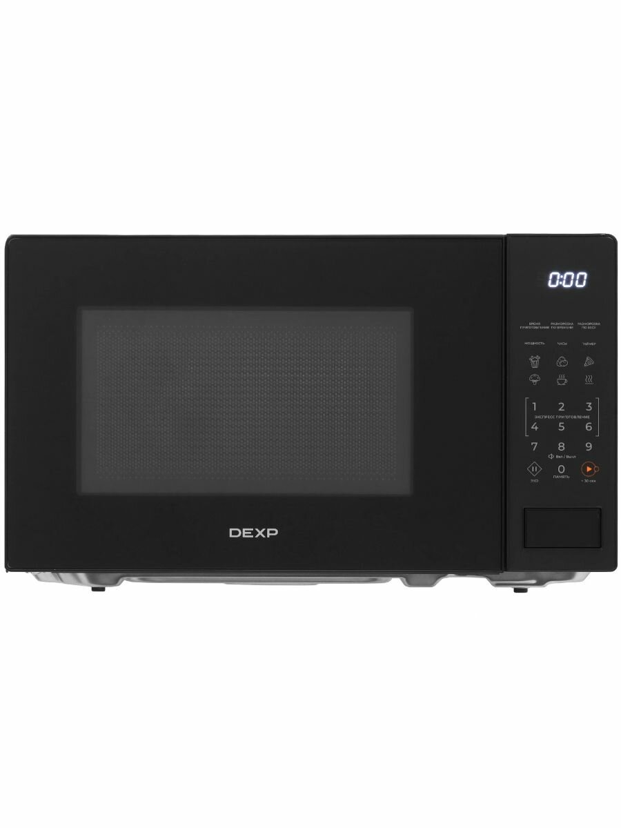 Микроволновая печь свч Dexp MW20-B02E, Объем 20л, Мощность 1050Вт, 10 уровней мощности, Поворотный стол 25.5см, Таймер, Черная