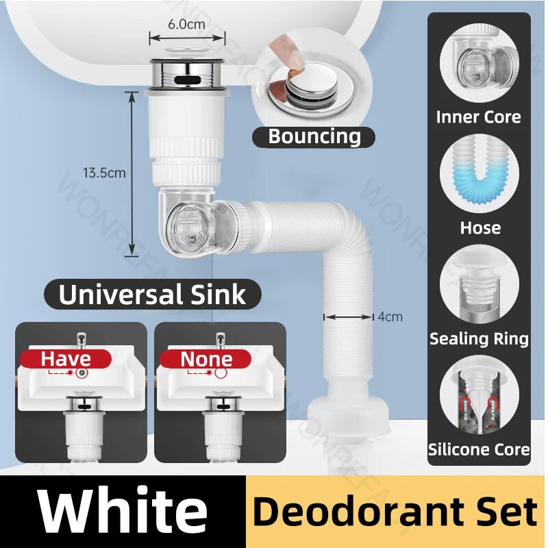 Слив для раковины в ванной комнате Гибкий растягивающийся фильтр с защитой от запаха, защита от насекомых, универсальный шланг для слива раковины, быстрая установка