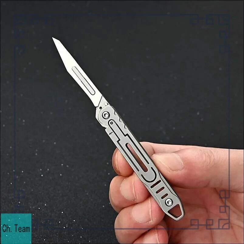 Складной титановый канцелярский нож Mini - Портативный мультитул для EDC, ключей, кемпинга (с запасными лезвиями)