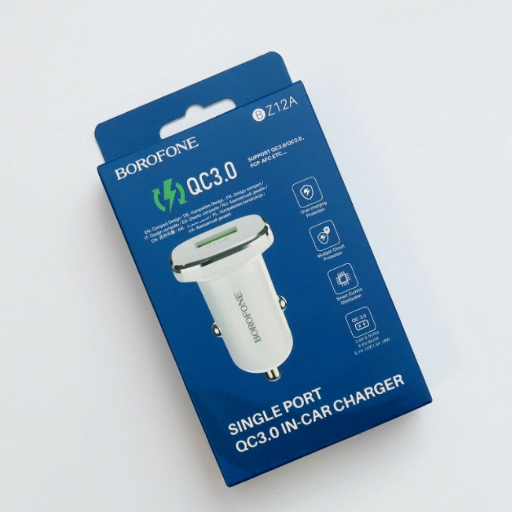 Автомобильное зарядное устройство Borofone BZ12A Lasting power QC3.0, 18 Вт, white
