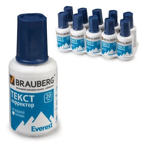 Корректирующая жидкость Brauberg 20 мл, с кисточкой, на водной основе (221270)