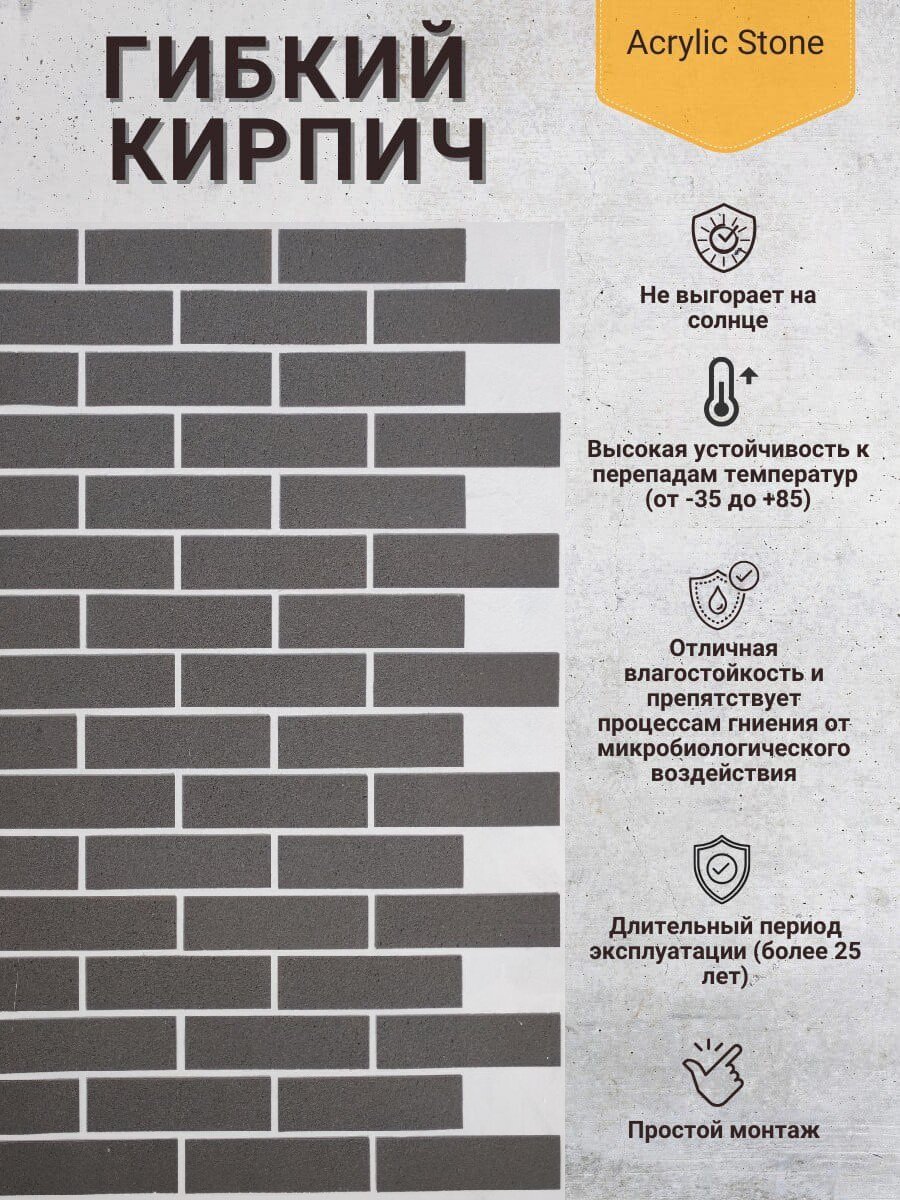 Гибкий кирпич на сетке "Тёмный Базальт" с защитной пленкой (0,9)