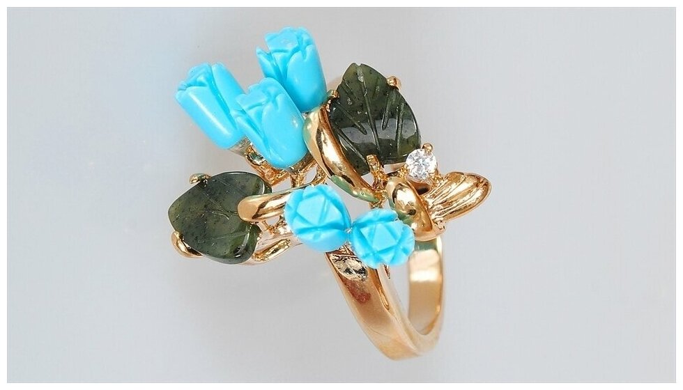 Кольцо, бирюза, нефрит