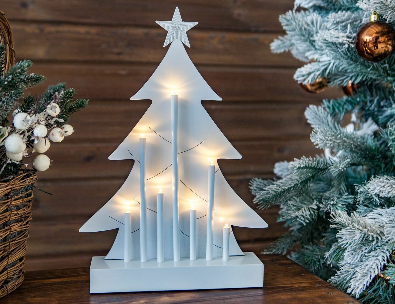 Светильник декоративный свечи У ёлочки, 7 тёплых белых LED-огней, 36 см, таймер, батарейки, Kaemingk 540420