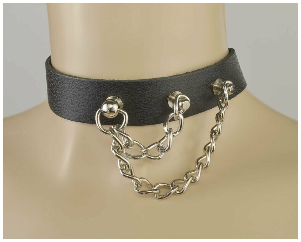 Кожаный ошейник с двумя цепочками BDSM accessories