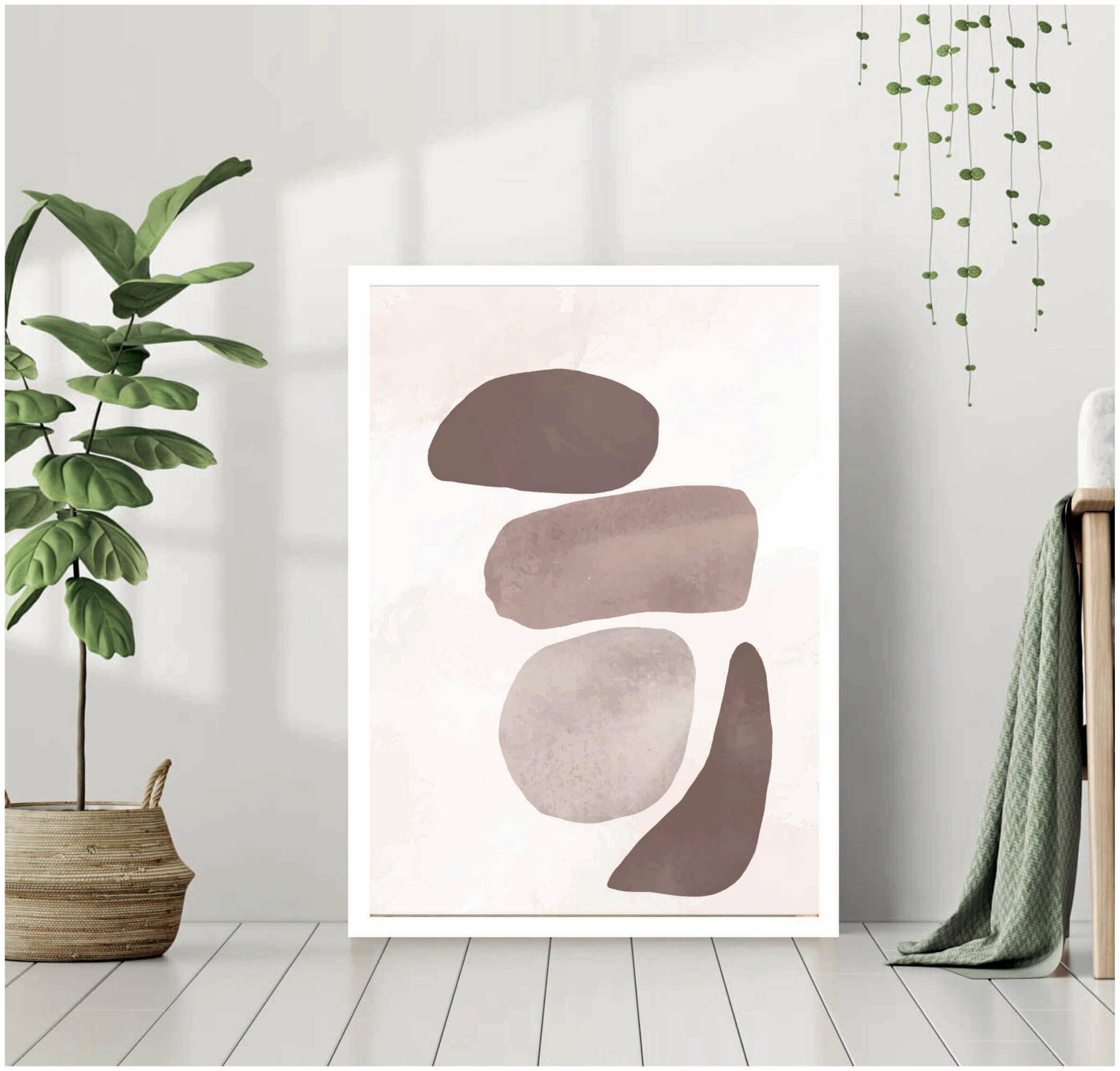 Постер "Серо-коричневые мазки, абстракция" 50х70 в белой рамке для интерьера на стену