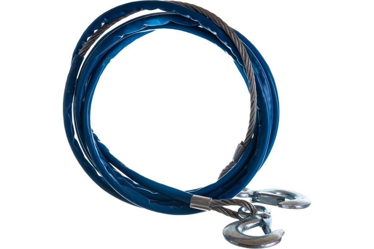 MEGAPOWER Буксировочный трос 4500 кг, длина 4 м, стальной D=8мм в оплетке с крюками M-75008
