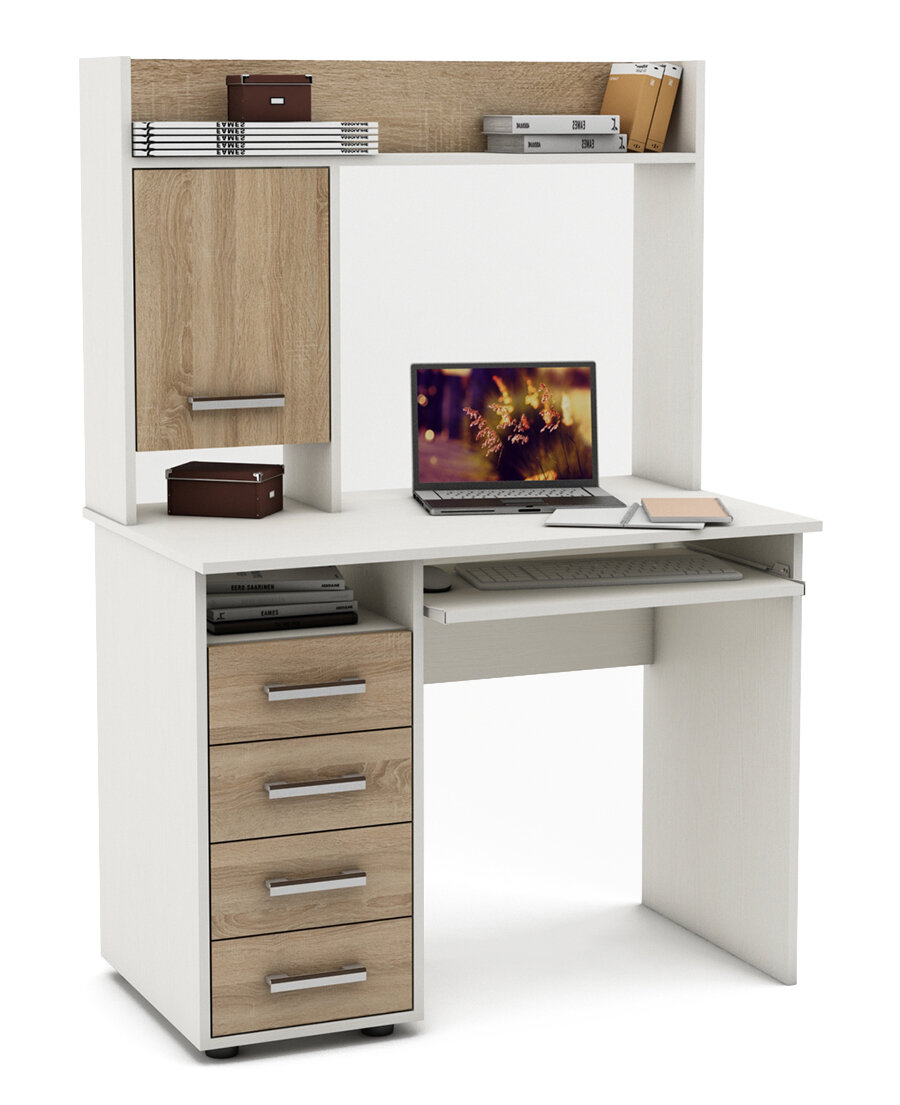 Стол письменный, стол компьютерный Остин (Ливерпуль) 12К белое дерево/дуб сонома
