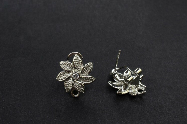 Гвоздики основы для серег 15х12х0,7мм, отверстие 2мм, цвет платина, латунь/цирконий, 21-223, 1 пара