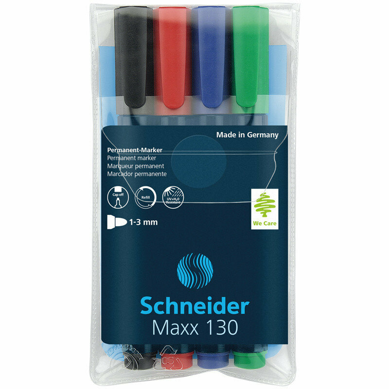Набор перманентных маркеров Schneider "Maxx 130" 04цв, пулевидный, 1,0мм, 256991