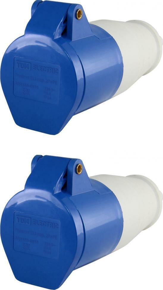 Розетка силовая переносная TDM 2Р+PE 32А 220В пластиковая IP44 (комплект из 2 шт)
