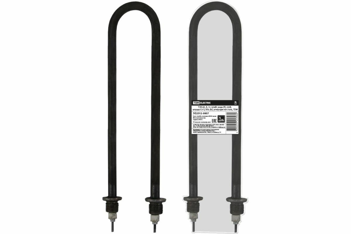 TDM ELECTRIC ТЭН для водонагревателя ТЭН-85, А, 13, 4,0кВт, вода (Р), 220В, штуцер G1/2, R30, Ф2, углеродистая сталь SQ2512-0007
