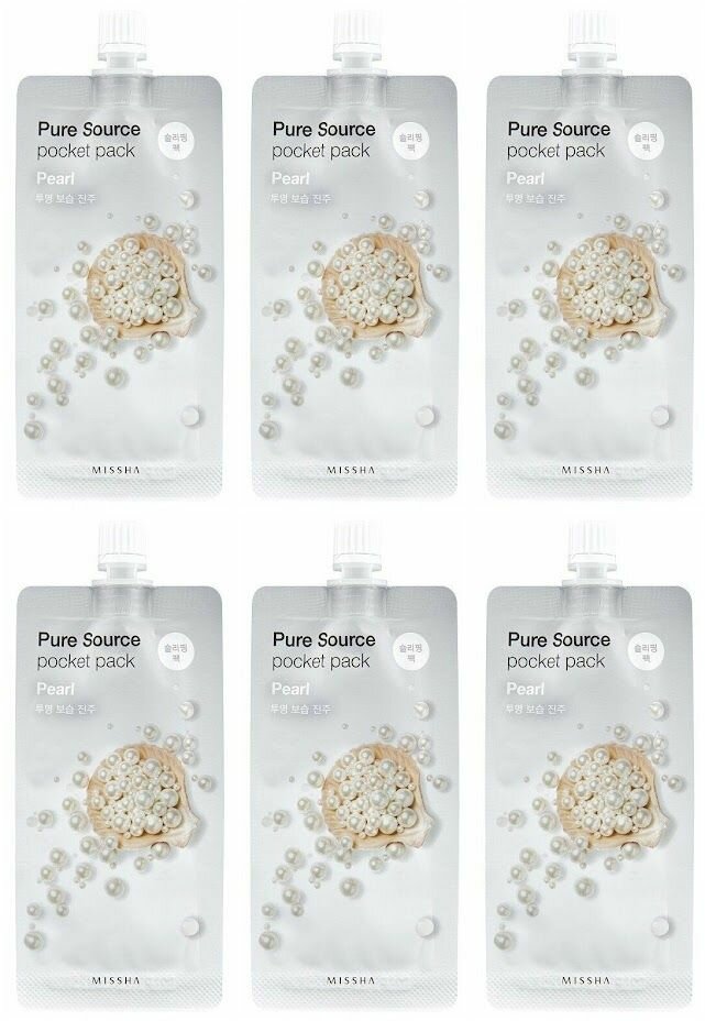 Маска кремовая ночная с экстрактом жемчуга, Missha, Pure Source Pocket pack Pearl, 10 мл, 6 шт